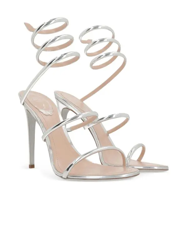 Rene Caovilla Open-toe Spiral Strap Stiletto Sandals - Silver
