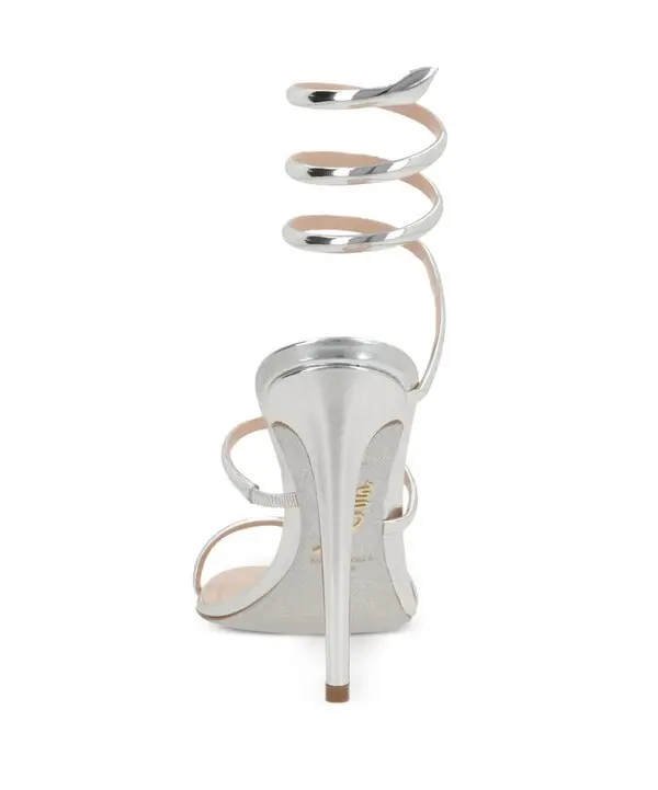 Rene Caovilla Open-toe Spiral Strap Stiletto Sandals - Silver