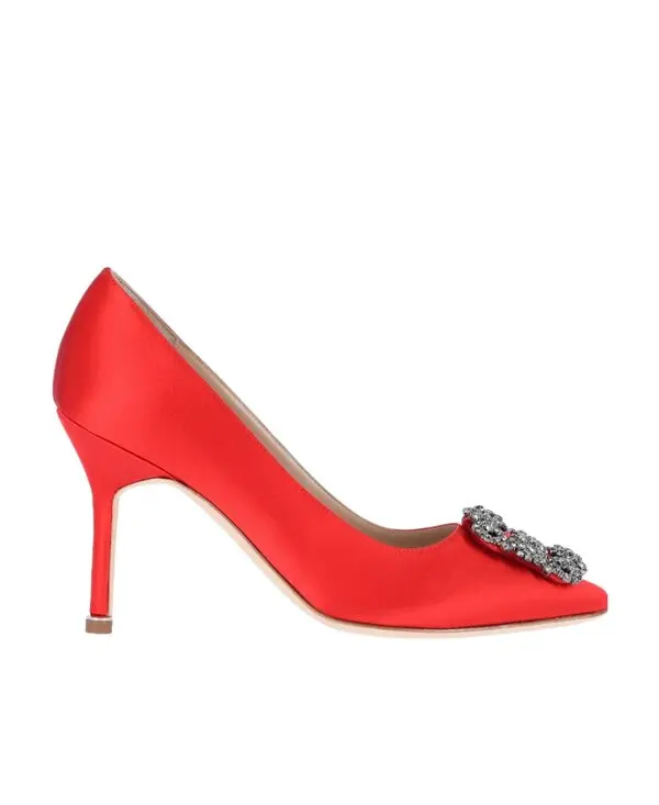 Manolo Blahnik Pointed High Heel Pumps With Crystal Embellishment - Red