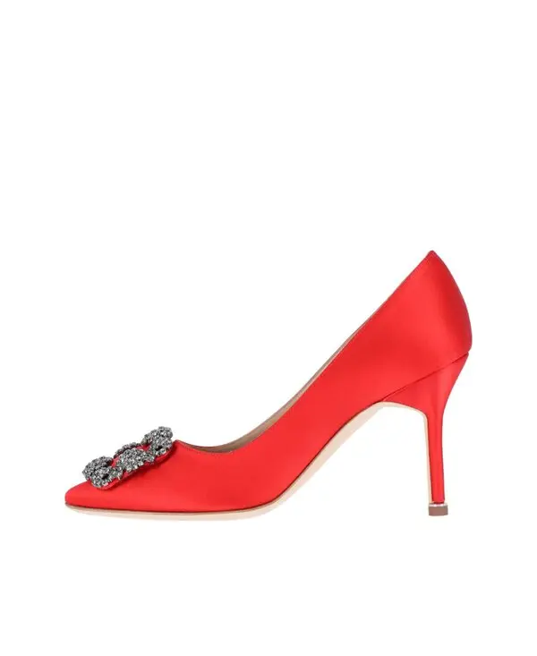 Manolo Blahnik Pointed High Heel Pumps With Crystal Embellishment - Red