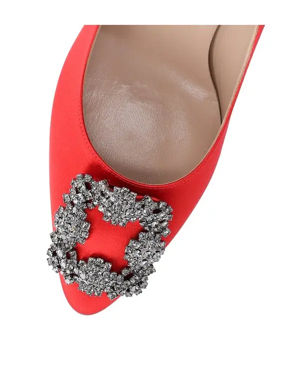 Manolo Blahnik Pointed High Heel Pumps With Crystal Embellishment - Red