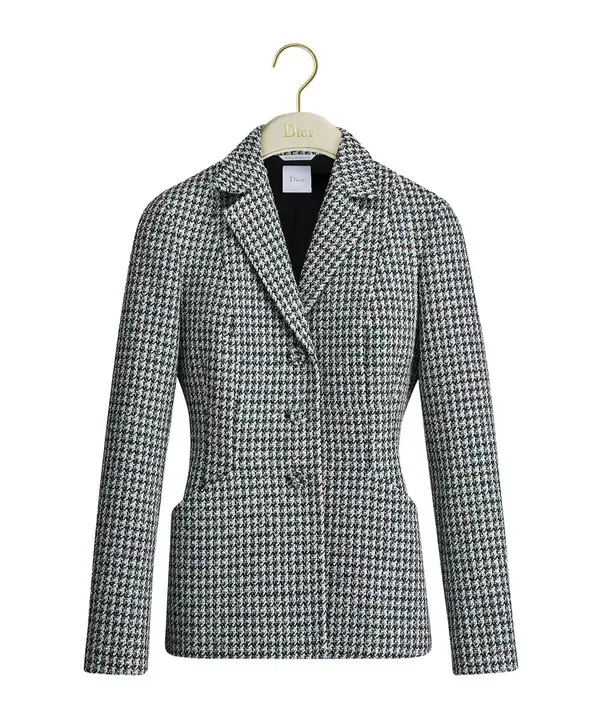 Dior Fitted Jacket With Houndstooth Pattern And Sequins - Gray