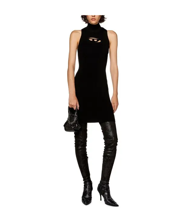 DIESEL® Cut-out Logo Ribbed Mini Dress