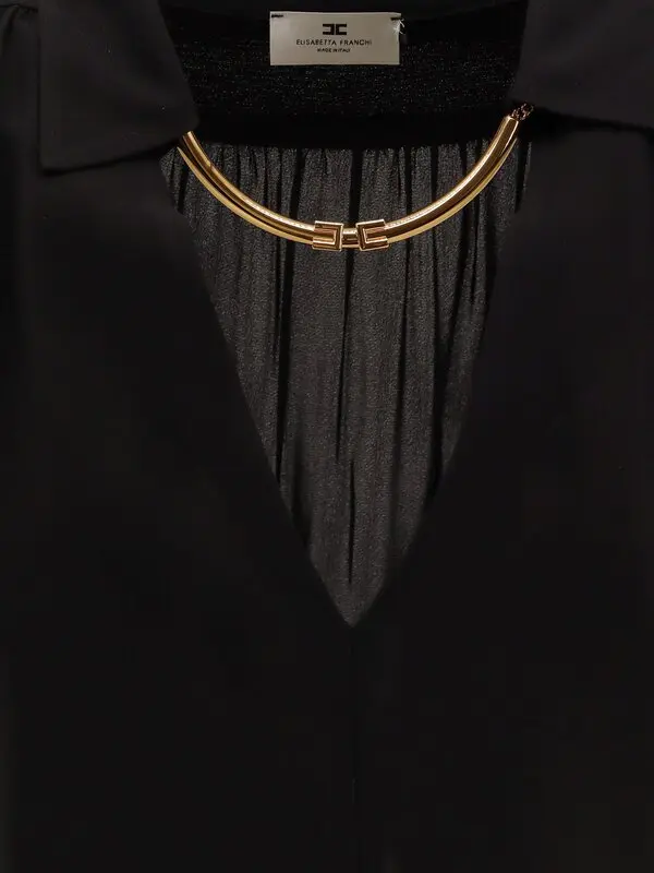 Elisabetta Franchi V-neck Georgette Blouse With Jewel Detail - Black