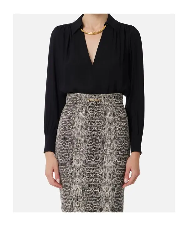 Elisabetta Franchi V-neck Georgette Blouse With Jewel Detail - Black