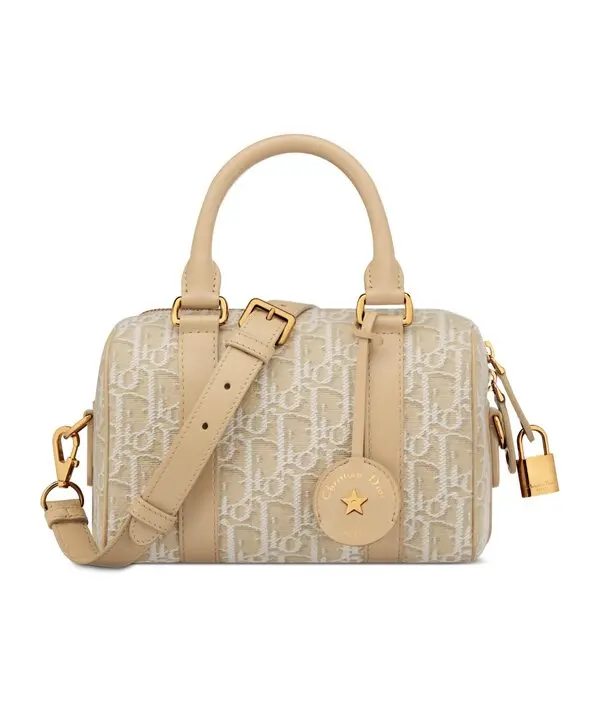 Dior Monogrammed Canvas And Leather Boston Bag - Nude