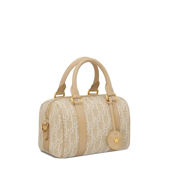 Dior Monogrammed Canvas And Leather Boston Bag - Nude