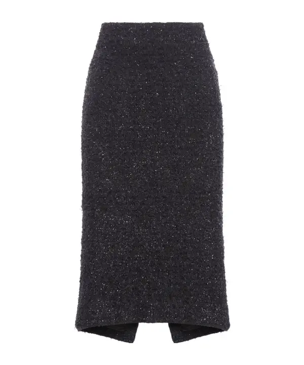Balenciaga Tweed Midi Skirt With Slit Detail - Black