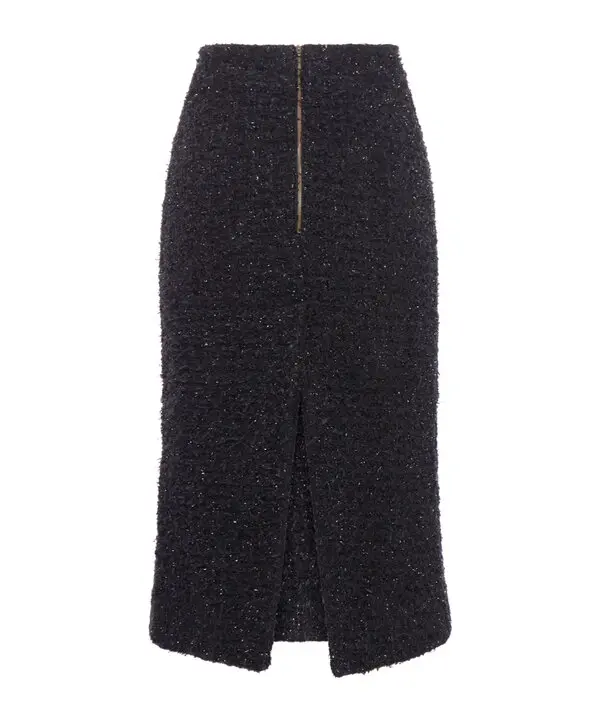 Balenciaga Tweed Midi Skirt With Slit Detail