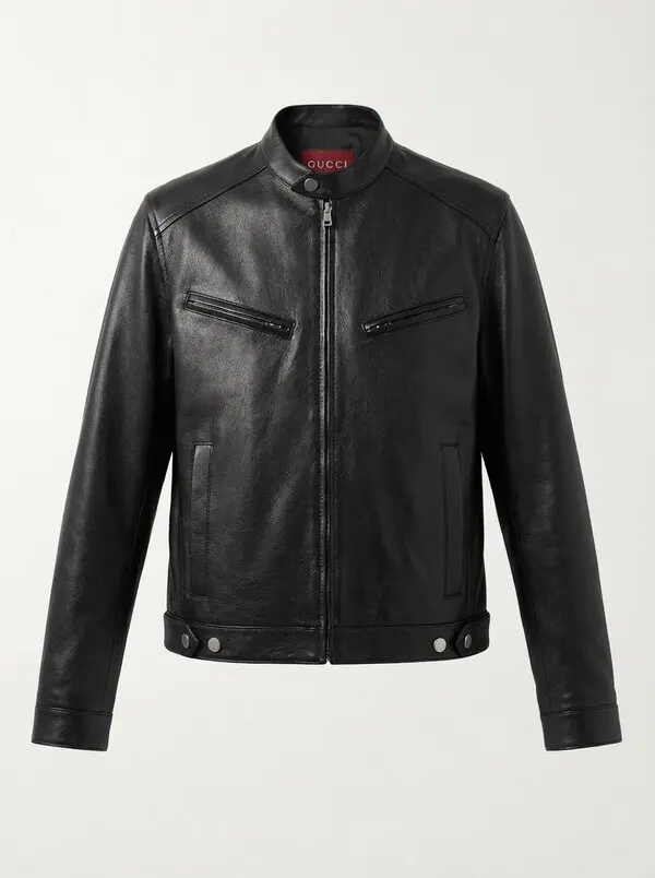 Gucci Zip-up Goat Leather Jacket With Embossed Logo