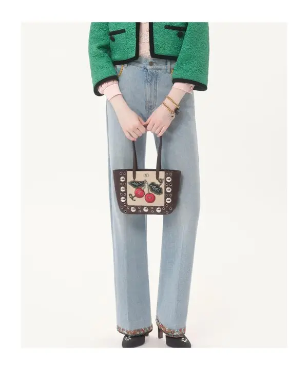 Valentino Garavani Nellcôte Suede Tote Bag With Cherry Embroidery