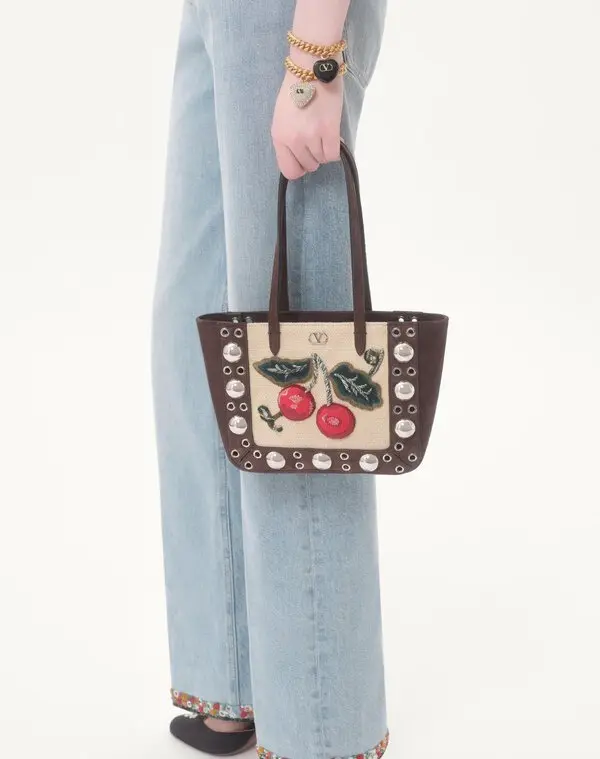 Valentino Garavani Nellcôte Suede Tote Bag With Cherry Embroidery