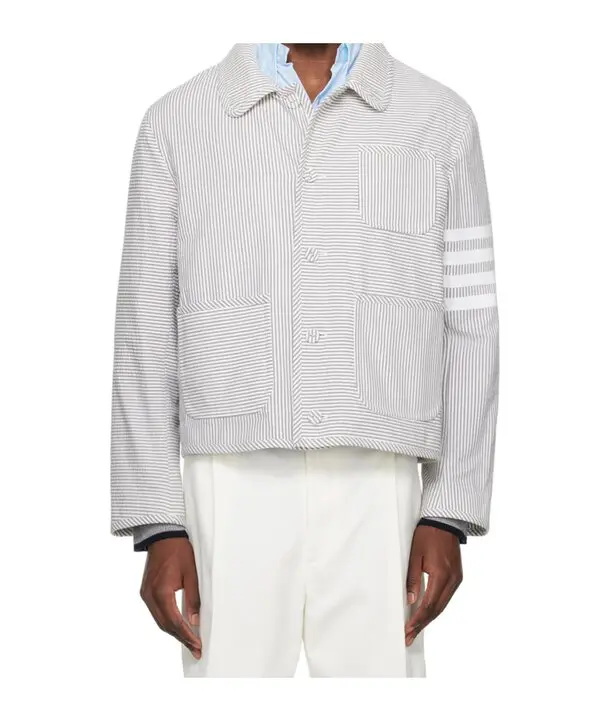 Thom Browne Unconstructed 4-bar Seersucker Jacket - Grey
