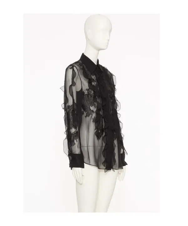 Valentino Garavani Floral Embroidered Ruffled-trim Blouse