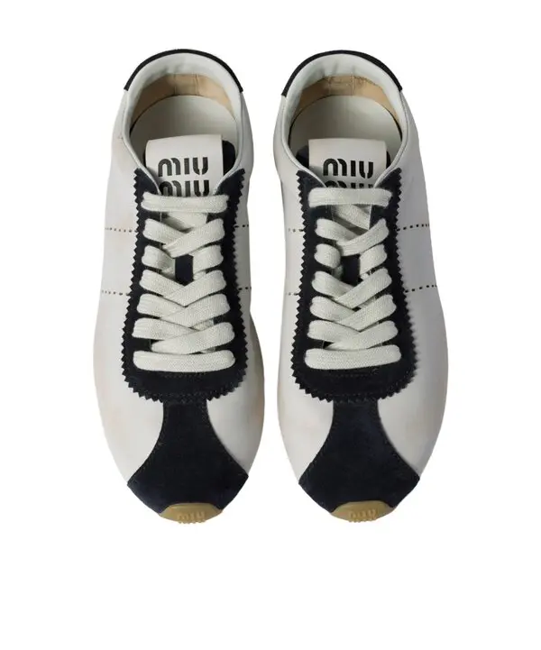 Miu Miu Two-toned Distressed Leather Sneakers - White/blue