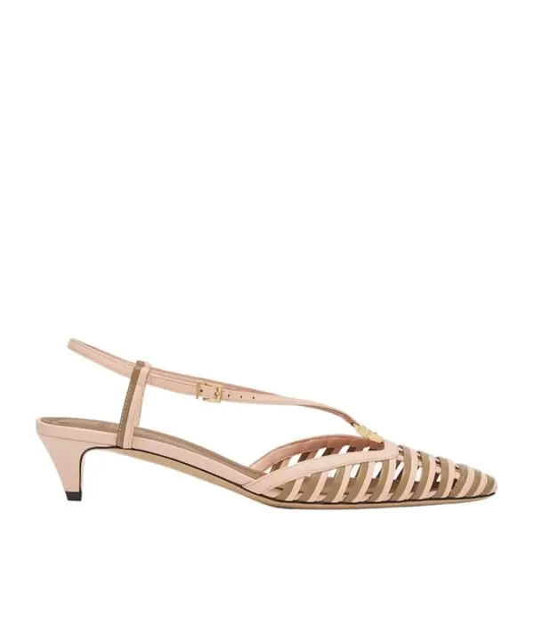 Fendi Square Toe Low-heeled Slingback Pumps With Ff Detail - Pink And Beige