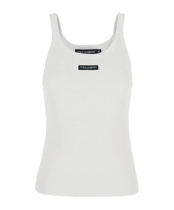 Dolce & Gabbana Dolce Gabbana Logo Patch Jersey Top - White