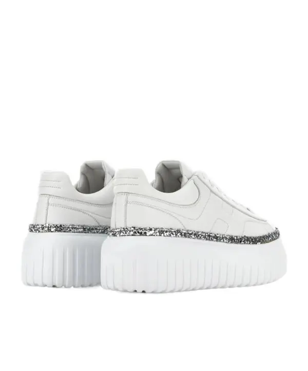 Hogan Lace-up Platform Sneakers With Glitter Welt - White