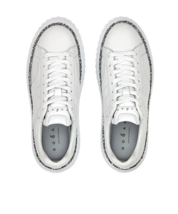 Hogan Lace-up Platform Sneakers With Glitter Welt - White