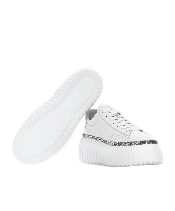 Hogan Lace-up Platform Sneakers With Glitter Welt - White