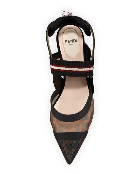 Fendi Colibrì Mesh Leather Stitching Pumps - Black