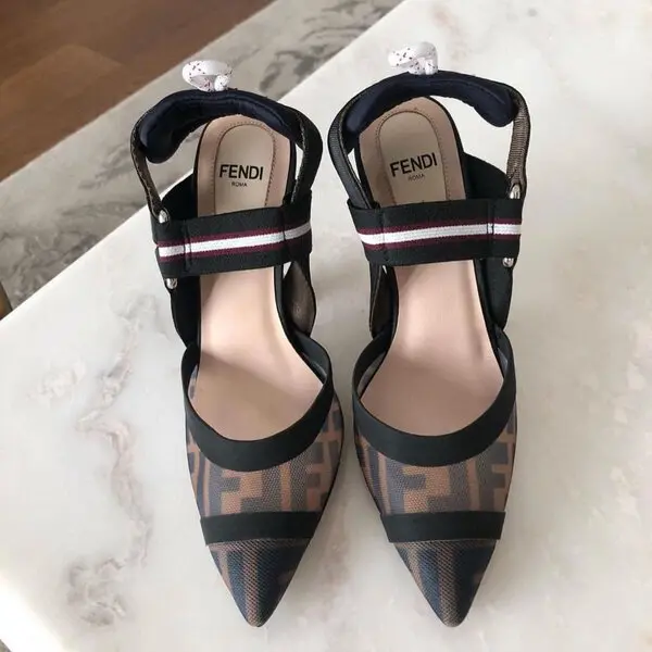 Fendi Colibrì Mesh Leather Stitching Pumps - Black