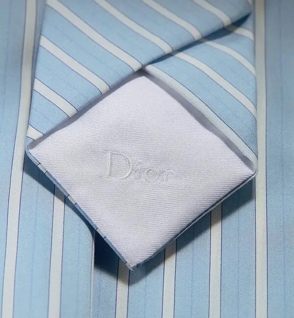 Dior Blouse With Tie-effect Neckline And Embroidered Detailing - Blue