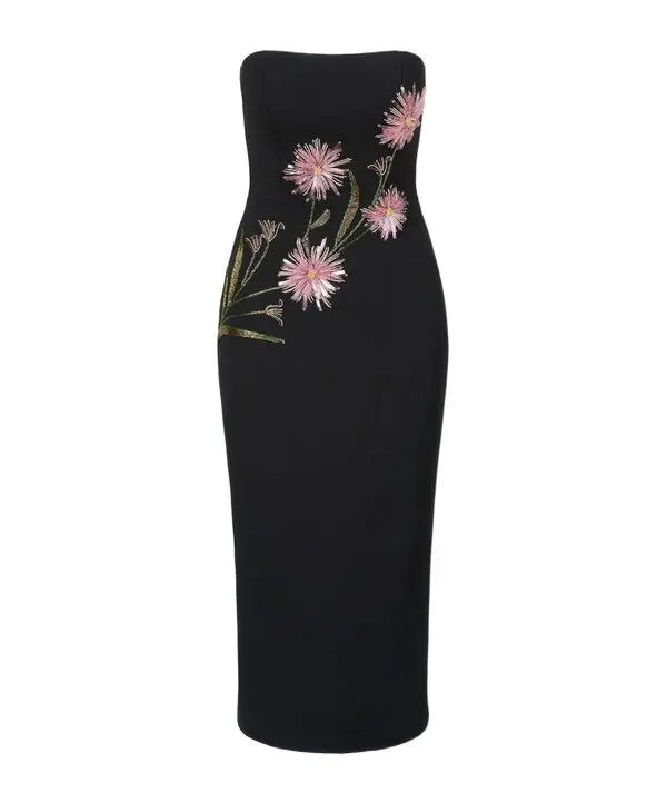 Staud Off-the-shoulder Midi Dress With Hand-beaded Floral Detailing - Black