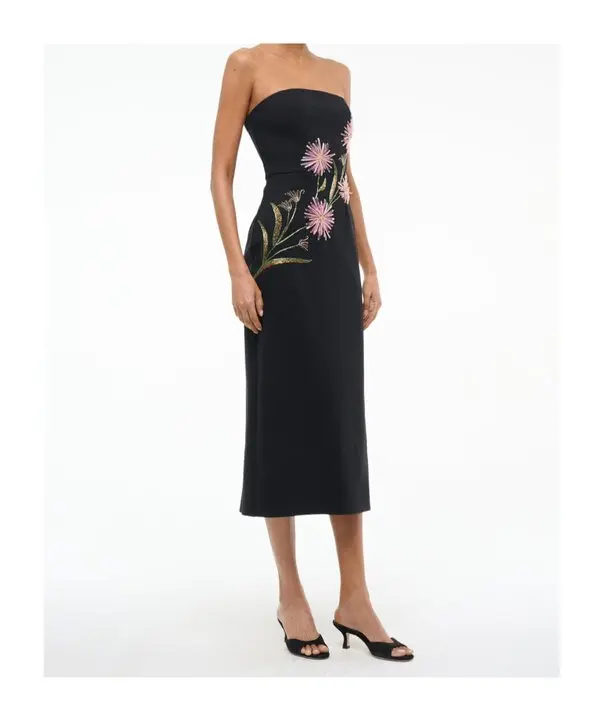 Staud Off-the-shoulder Midi Dress With Hand-beaded Floral Detailing
