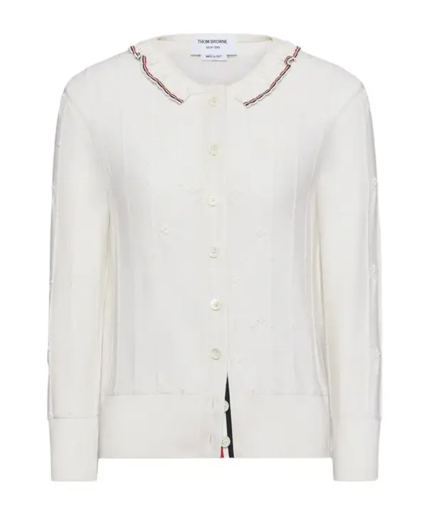 Thom Browne Bobble Stitch Lace Trim Cardigan - White