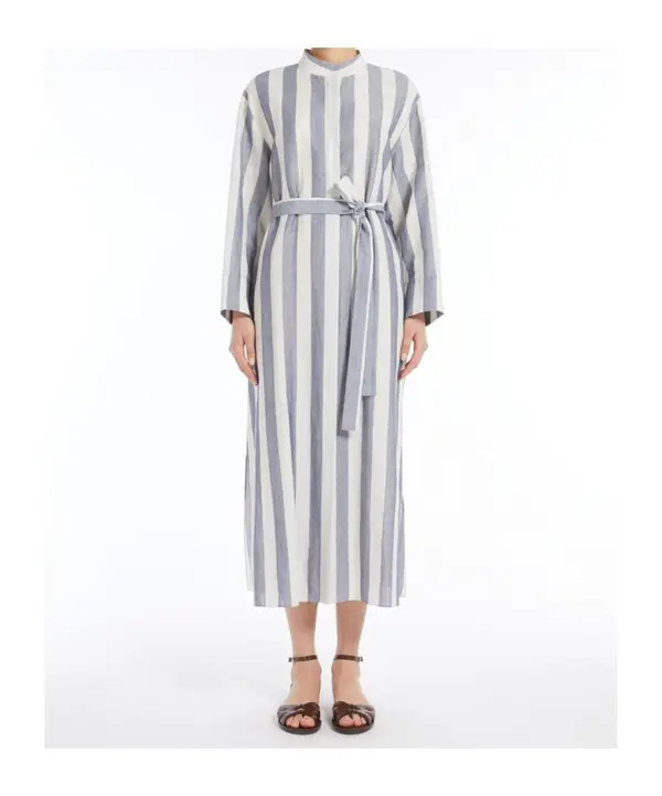 Max Mara Striped Belted Long-sleeved Dress