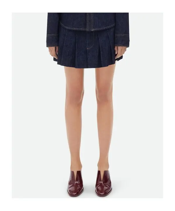 Bottega Veneta Pleated Denim Mini Skirt