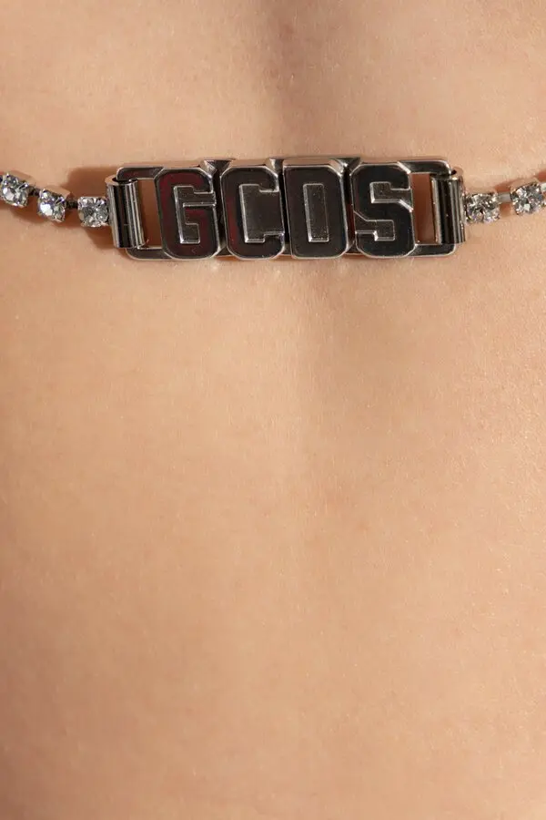 Gcds Boat Neck Cropped Knitted Top With Crystal Gemstone Detail