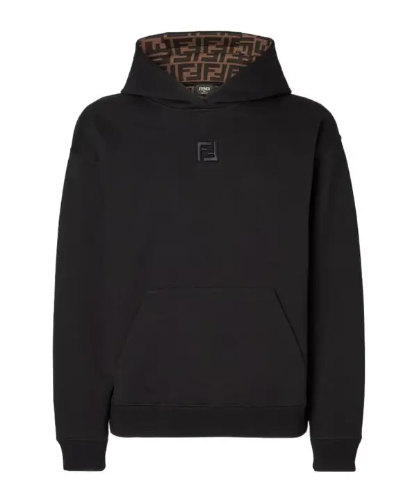 Fendi Ff Embroidered Long-sleeved Hoodie - Black