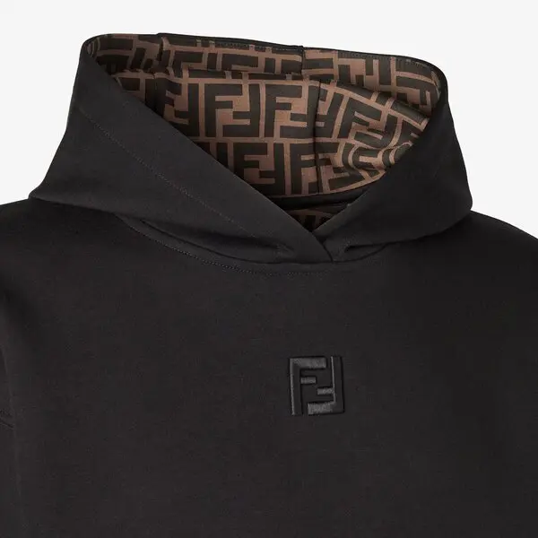Fendi Ff Embroidered Long-sleeved Hoodie - Black