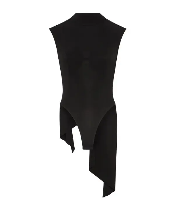 JEAN PAUL GAULTIER Sleeveless Asymmetrical Top With Floral Appliqué Skirt - Black