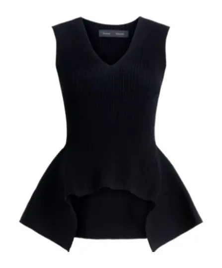 Proenza Schouler Ribbed V-neck Top With Flared Hem - Black