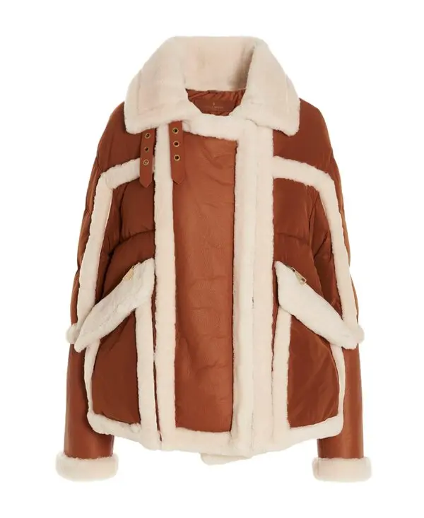 Nicole Benisti Contrasting Shearling-trim Padded Coat - Nude