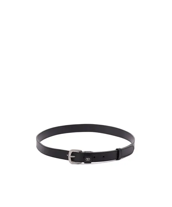 Valentino Garavani Logo-plaque Leather Belt - Black