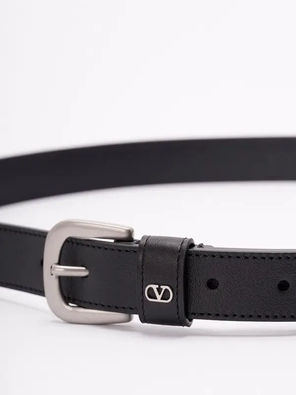 Valentino Garavani Logo-plaque Leather Belt - Black