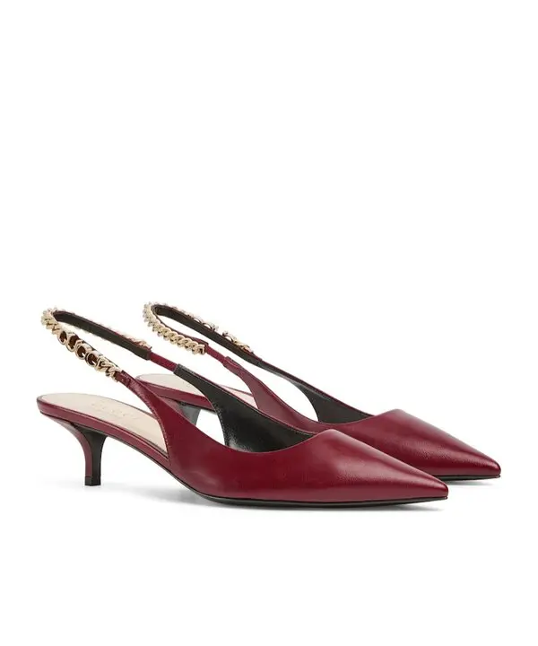 Gucci Signoria Logo Plaque Slingback Pumps - Dark Red