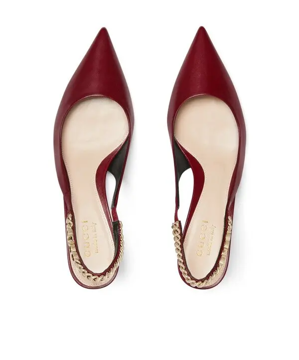 Gucci Signoria Logo Plaque Slingback Pumps - Dark Red