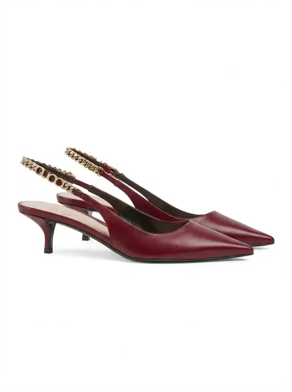 Gucci Signoria Logo Plaque Slingback Pumps - Deep Red