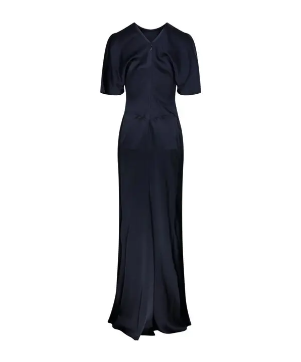 Victoria Beckham Gathered Waist Floor Length Dress - Navy