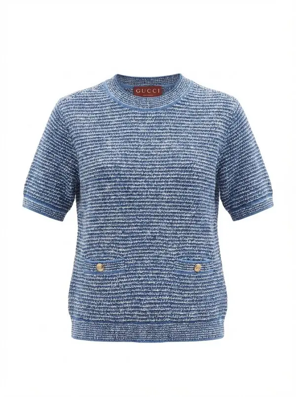 Gucci Fine Crewneck Top With Stripe Details - Light Blue