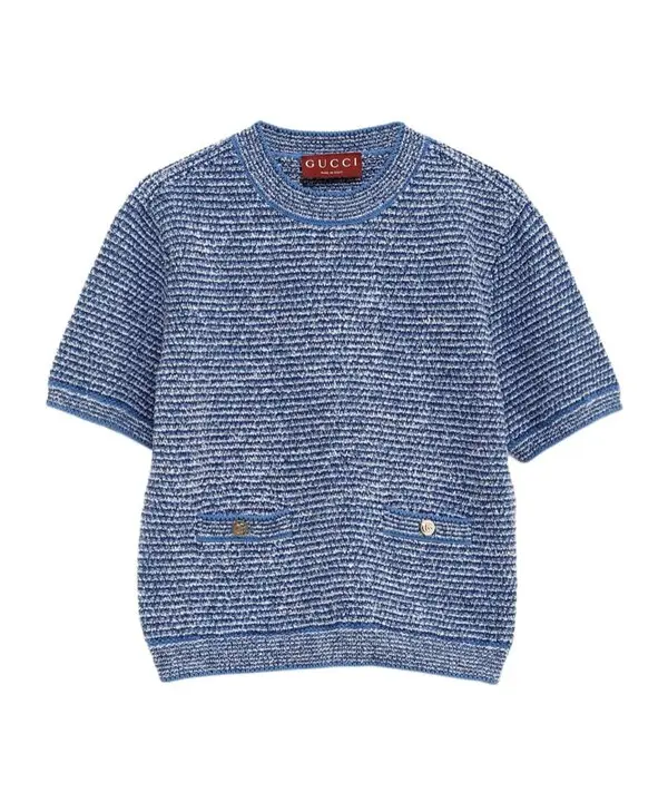 Gucci Fine Crewneck Top With Stripe Details - Light Blue
