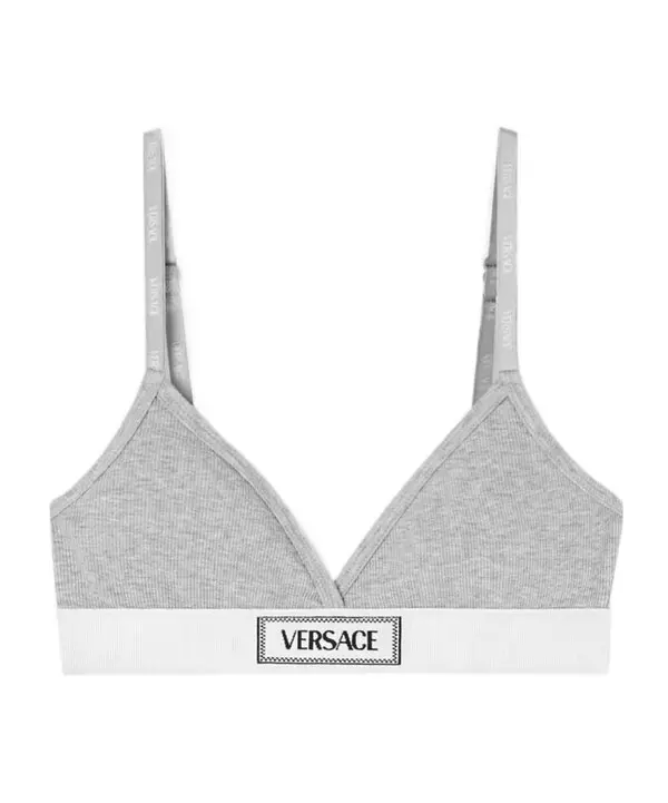 Versace Logo-patch V-neck Bra - Gray