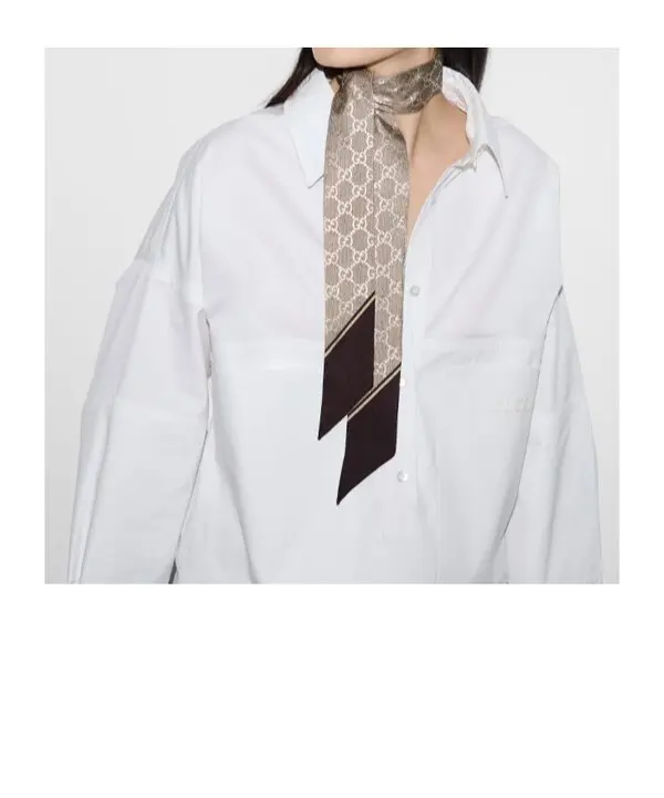 Gucci Gg Printed Silk Thread Neck Bow - Camel