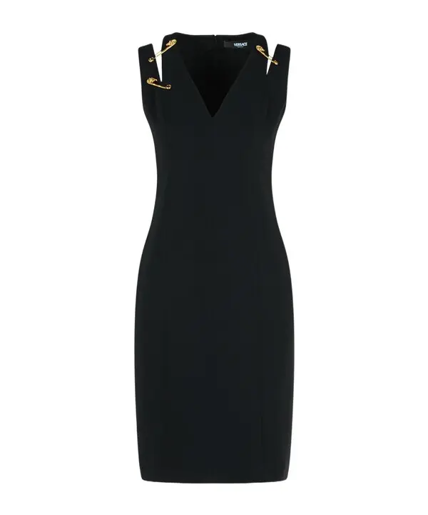 Versace Safety Pin Detailed V-neck Dress
