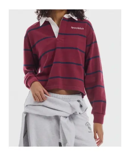 SPORTY  RICH Sporty & Rich Striped Long Sleeve Polo Shirt